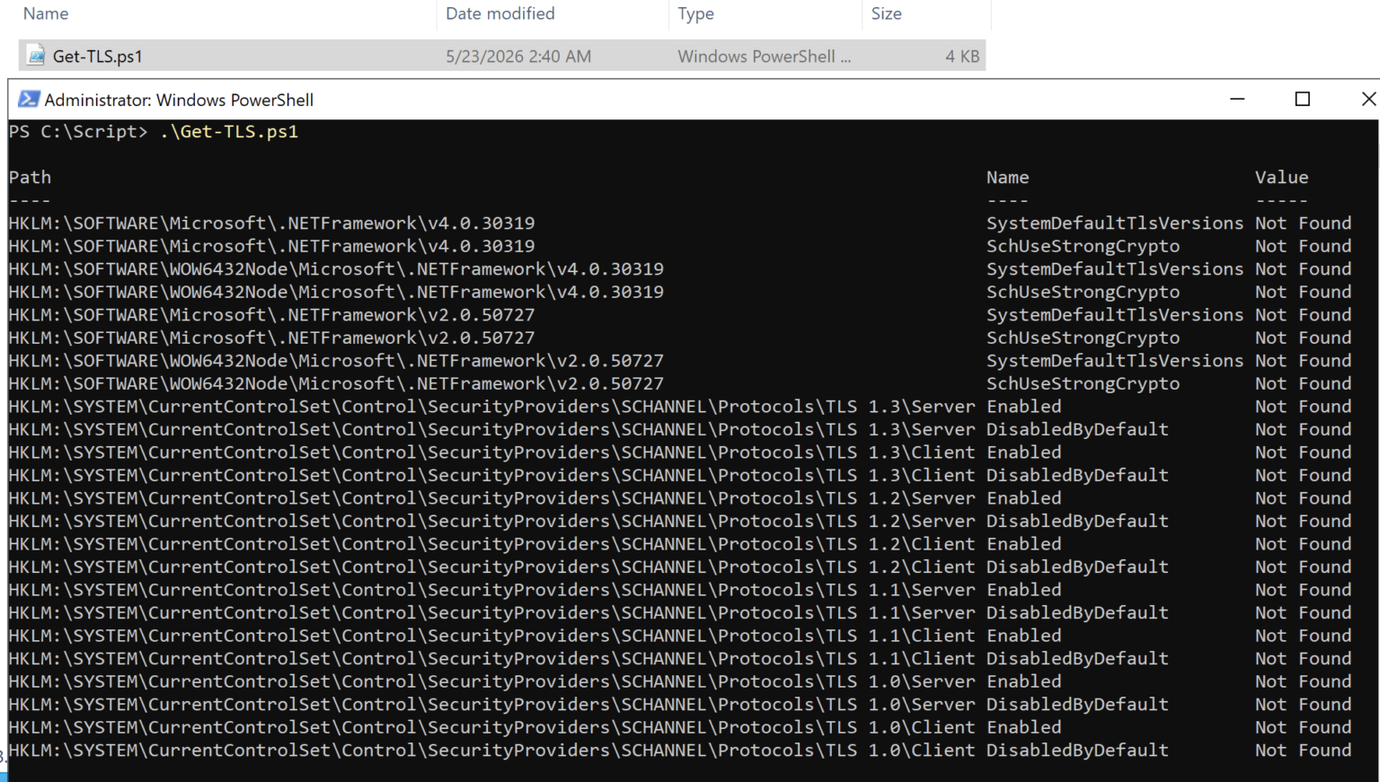 Windows Server Check TLS settings PowerShell script - Msft Advocate